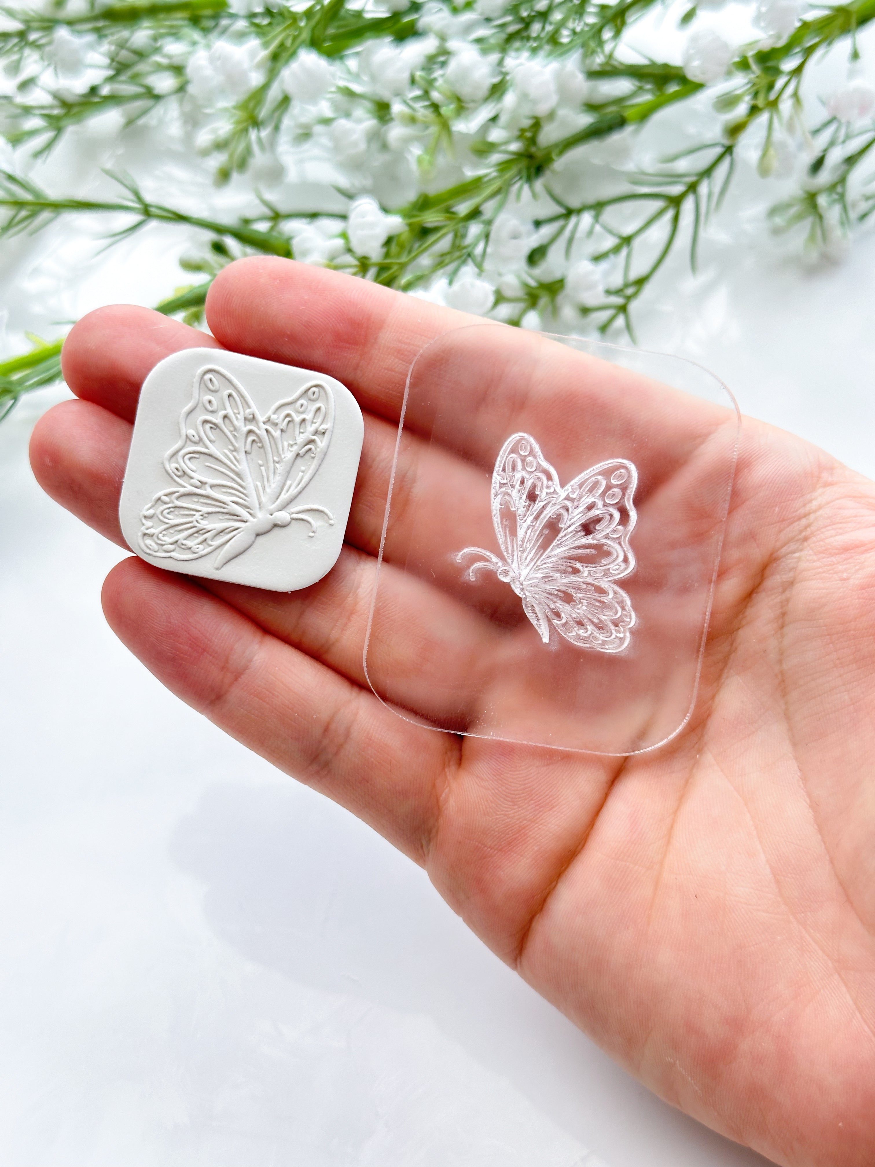 Butterfly Acrylic Texture Tile | Acrylic Embossing Stamp – Tera Clay