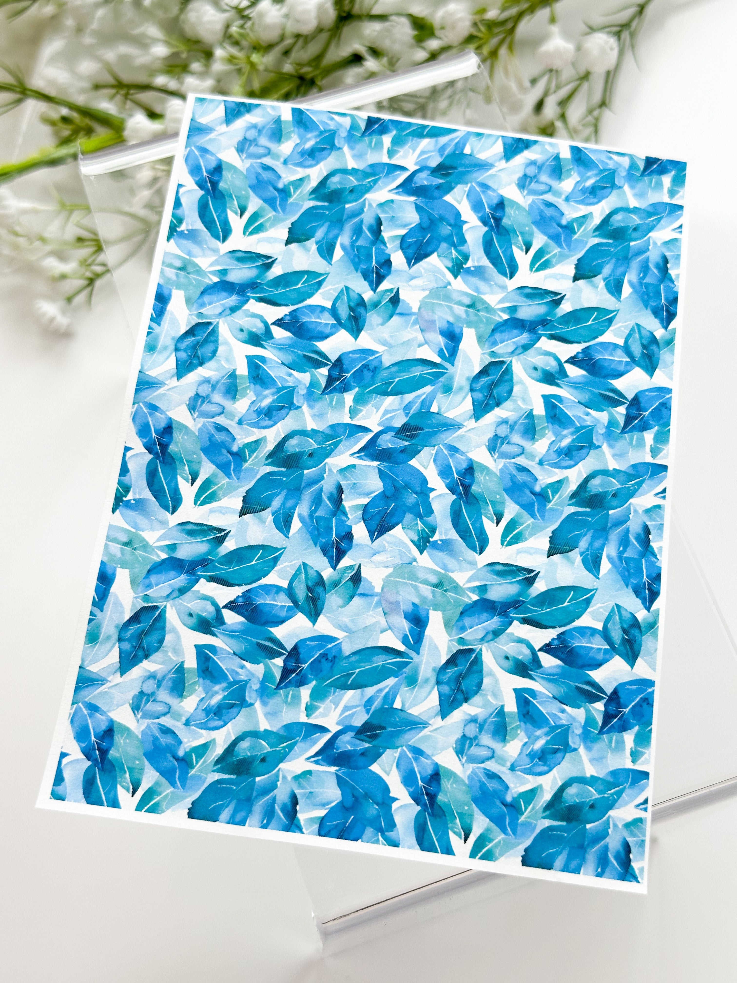 Transfer Paper 380 Blue Leaves | Image Water Transfer – Tera Clay