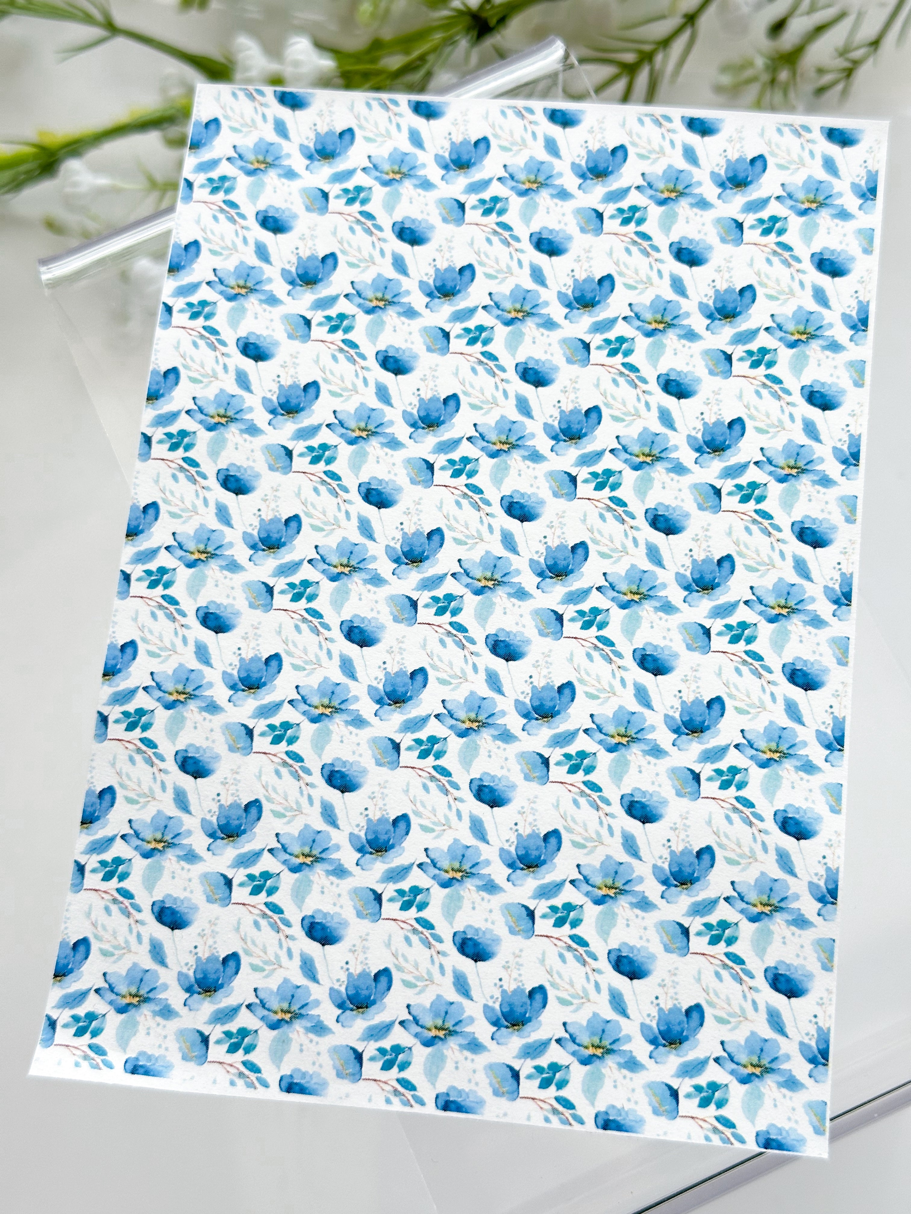 Transfer Paper 256 Blue Foliage | Image Water Transfer – Tera Clay